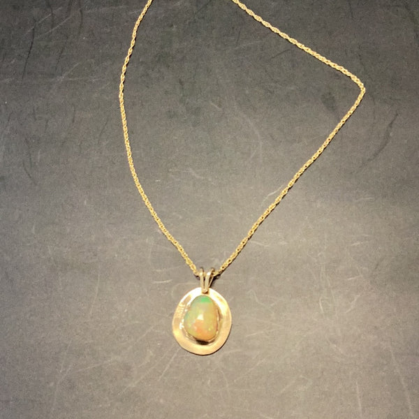 Necklace Ethiopian Opal on Gold Chain - Blue Moose Art Gallery