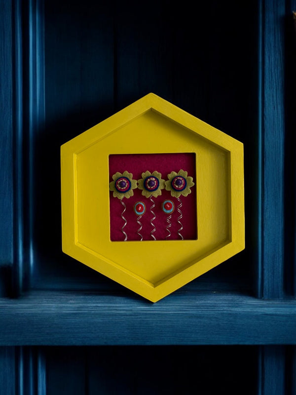Bright Yellow Frame with 5 Flowers - Blue Moose Art Gallery