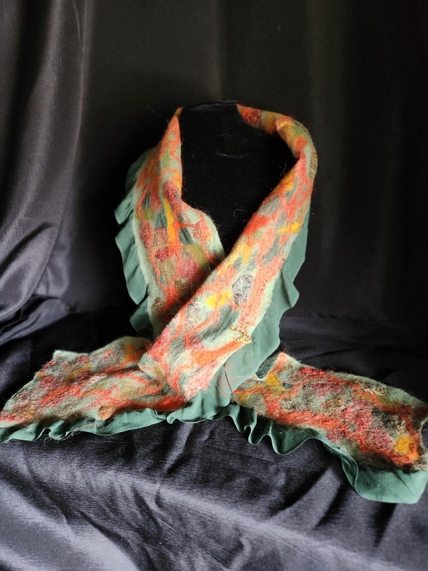 Green Nuno Scarf with Ruffle - Blue Moose Art Gallery
