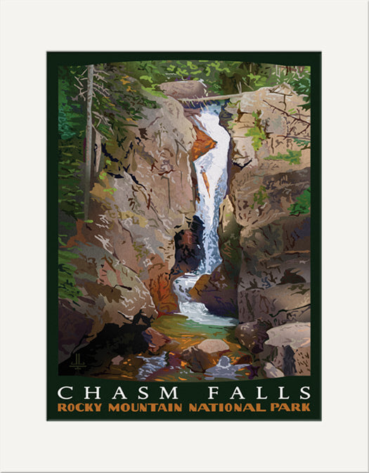 RMNP Chasm Falls- Matted Print - Blue Moose Art Gallery